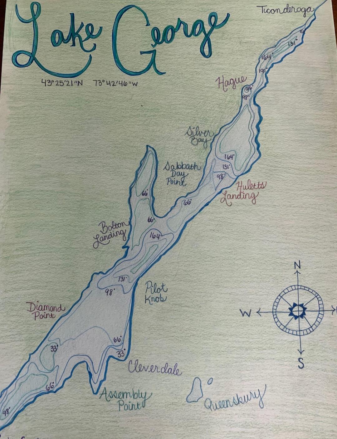 Lake George Hand Drawn Map - Etsy
