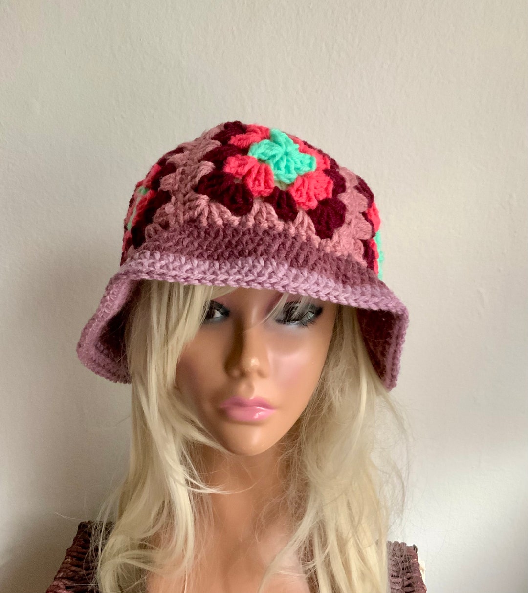 Crochet Granny Square Hat, Extra Large Hat, Trendy Style Hat, Bucket ...