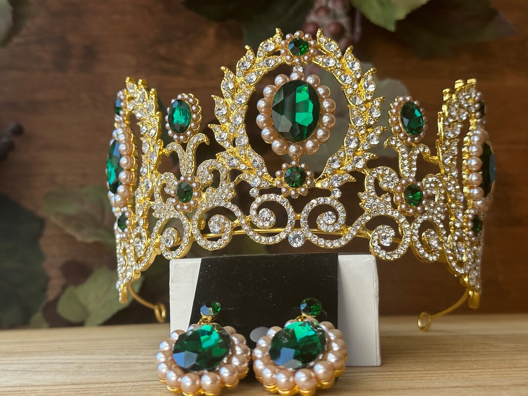 Green Tiara Set Quinceanera Tiara Birthday Tiara Wedding Tiara Emeral ...