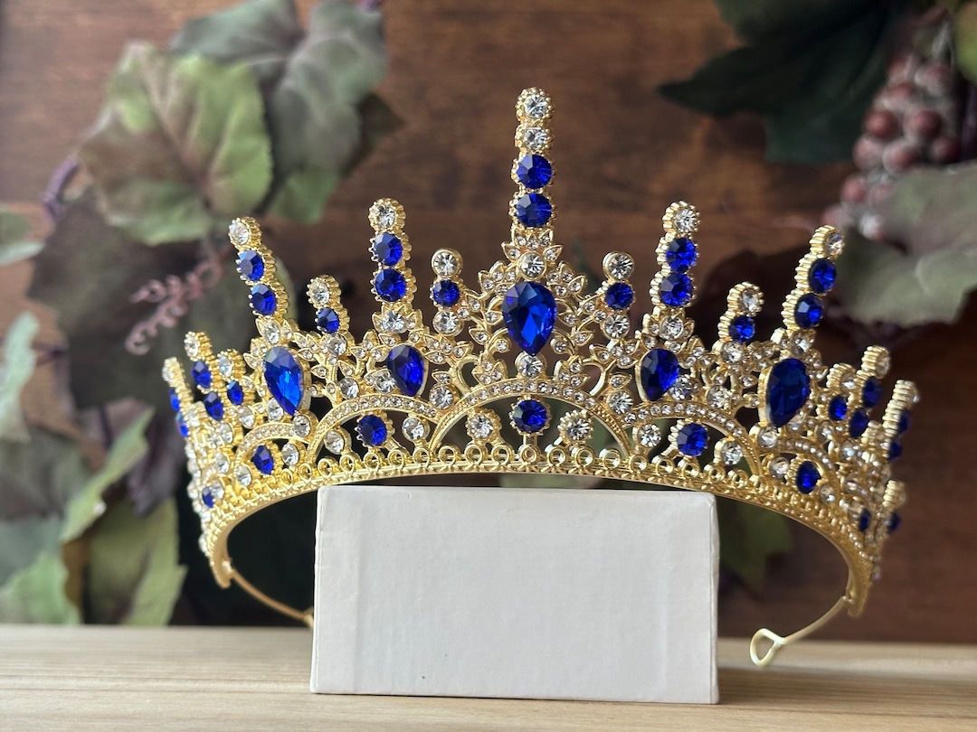 Blue Tiara Birthday Tiara Anniversary Tiara Blue and Gold Tiara - Etsy