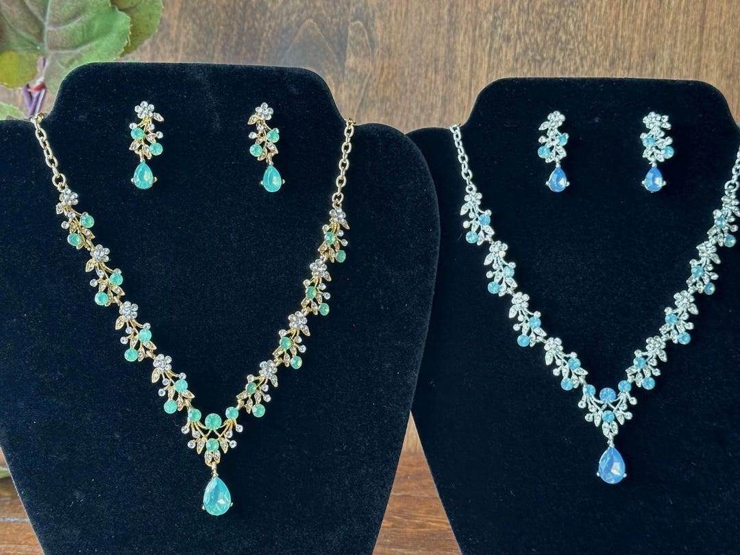 Sage Necklace With Earrings Set Light Blue Necklaces and Earrings Set ...