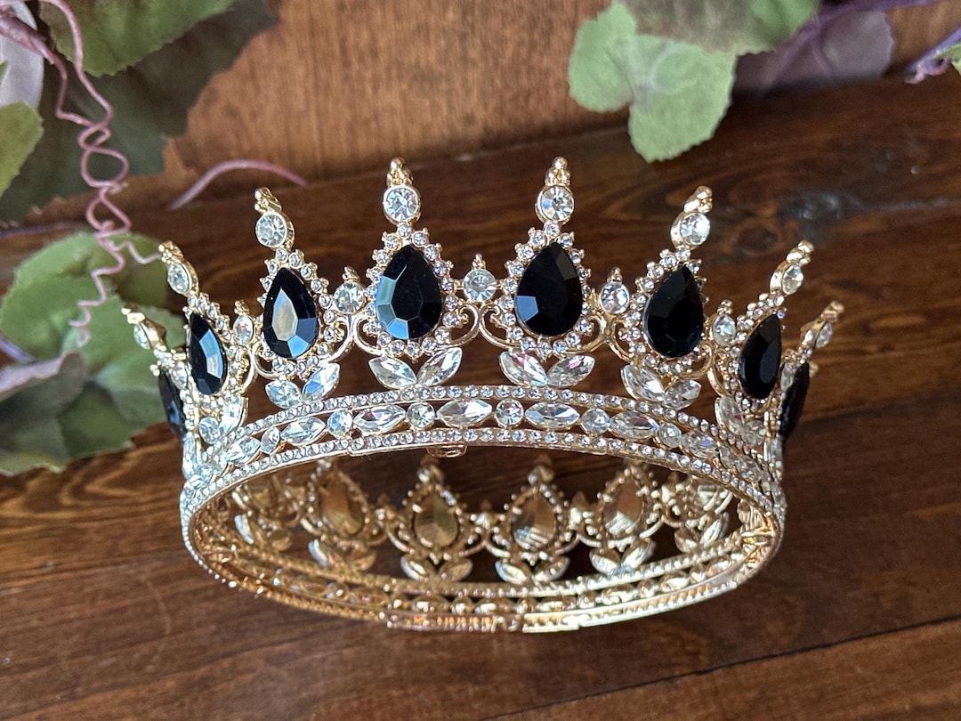 Black Stone & Gold Crown: Renaissance, Wedding, Prom, Small Queen Crown ...