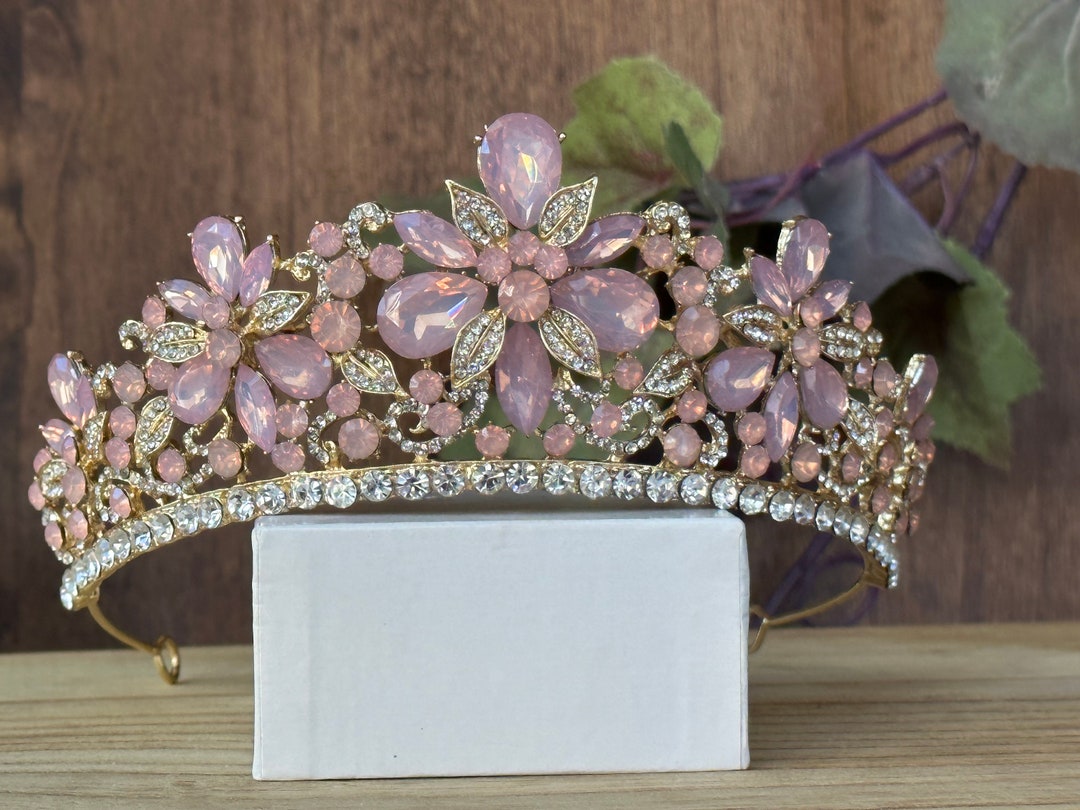 Pink Tiara Quinceanera Tiara Wedding Pink and Gold Tiara Pink Tiara ...