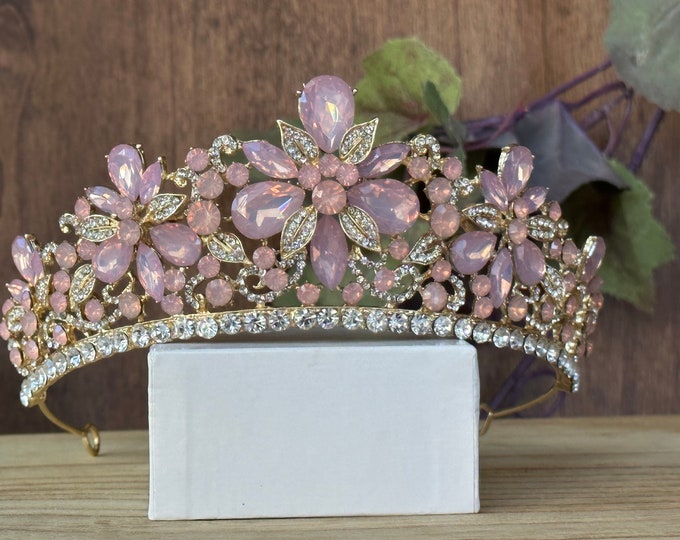 Pink Tiara Quinceanera Tiara Wedding Pink and Gold Tiara Pink Tiara ...
