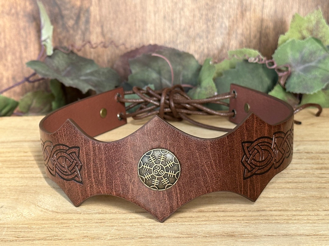 Brown Viking Leather Headband Medieval Adjustable Headpiece Ren Fair ...