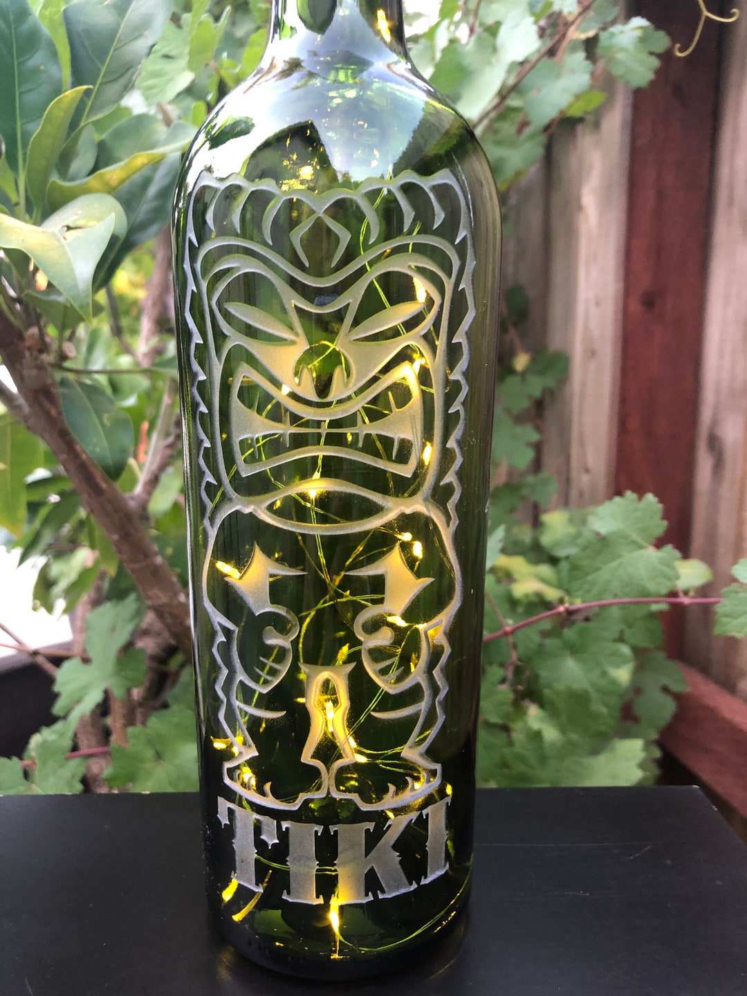 Tiki Wine Bottle Fairy Lights Custom Bottle With Lights Tiki Bottle ...