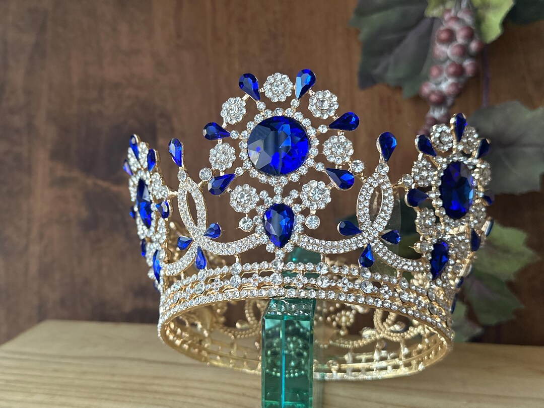 Blue and Gold Crown Renaissance Crown Prom Queen Crown Queen Crown Blue ...