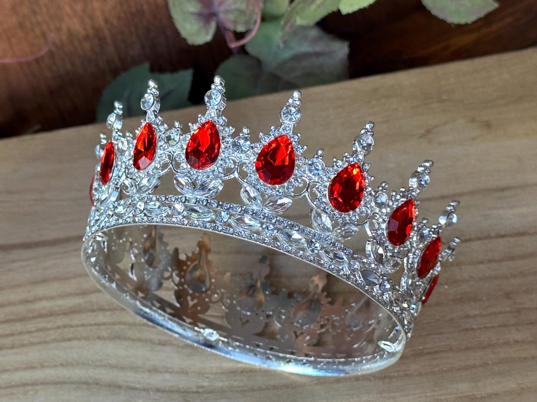 Red Rhinestone & Silver Crown: Renaissance, Wedding, Prom, Queen Crown ...