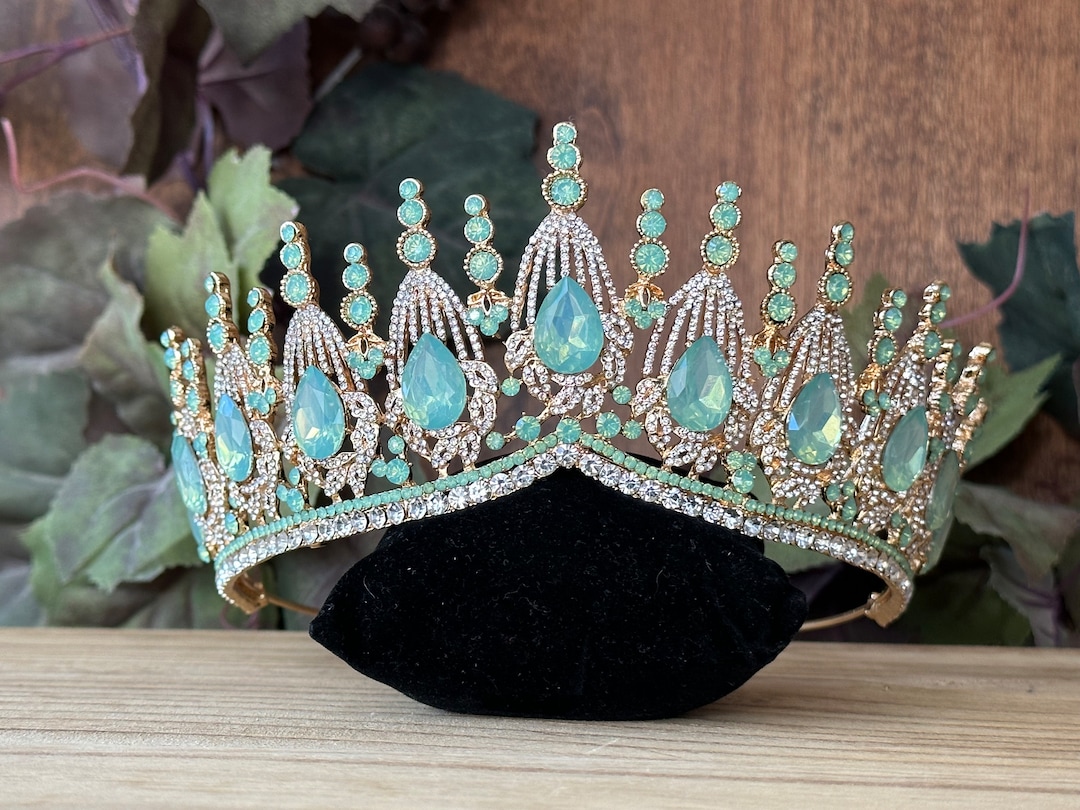 Opal Light Green and Gold Tiara Quinceanera Tiara Birthday Tiara ...