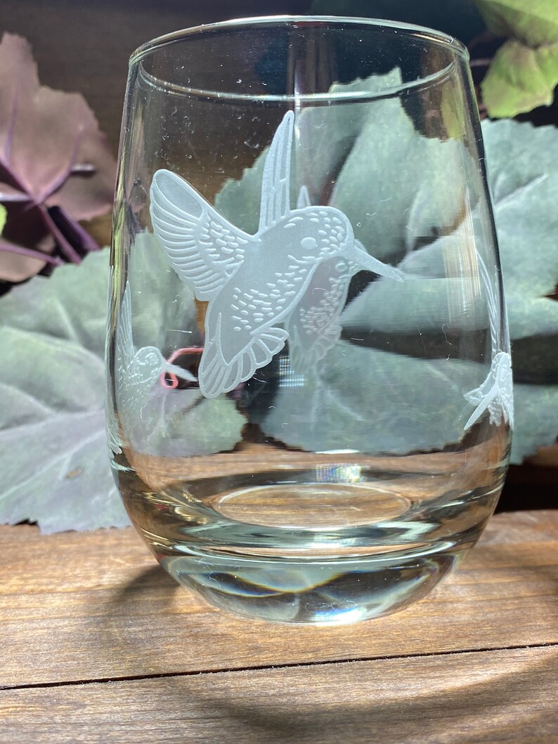 Hummingbird Stemless Wine Glass Personalize Hummingbirds Glass - Etsy