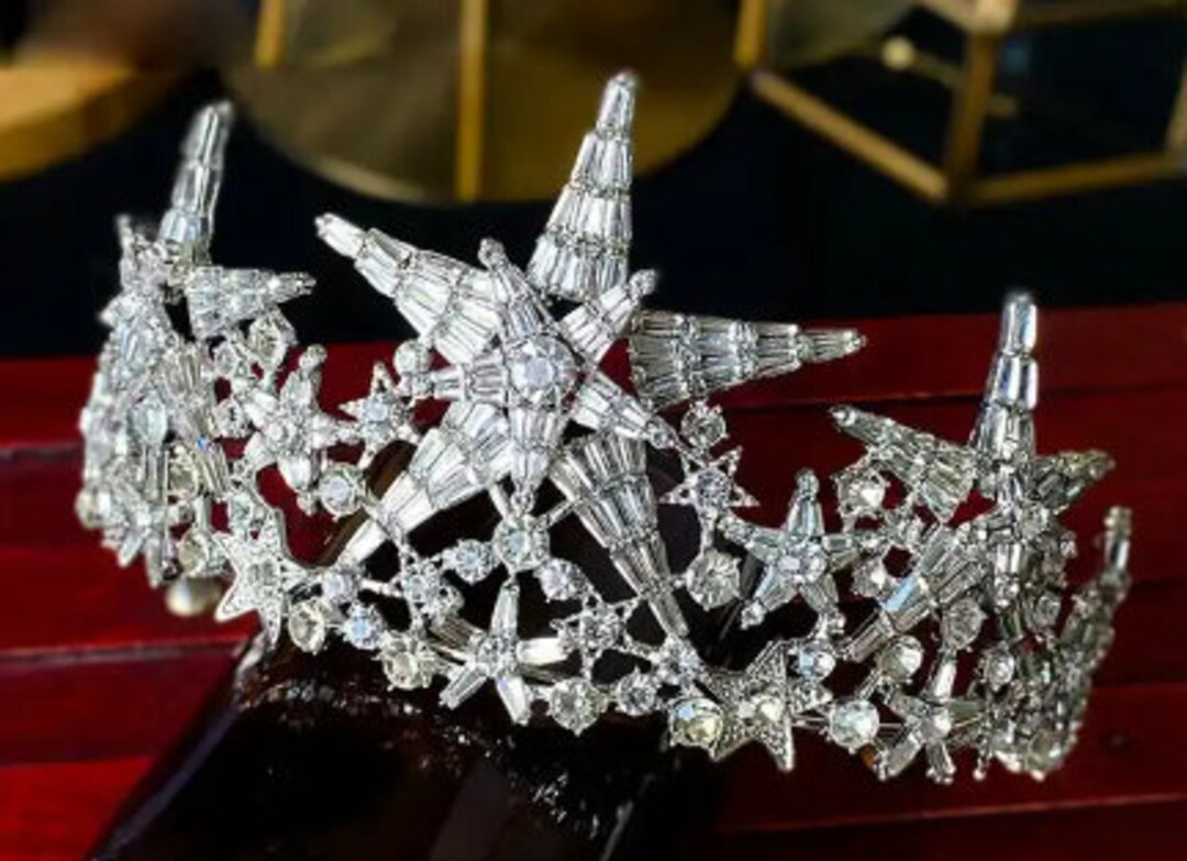 Silver Star Tiara Wedding Tiara Crystal Quinceanera Celestial Tiara ...
