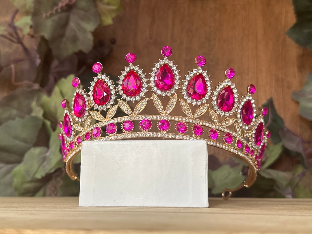 Fuchsia Quinceanera Tiara Wedding Pink and Gold Tiara Pink Fuchsia and ...