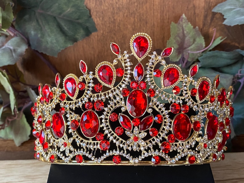 Red & Gold Tall Tiara: Quinceanera, Wedding, Birthday, Coronas Para ...