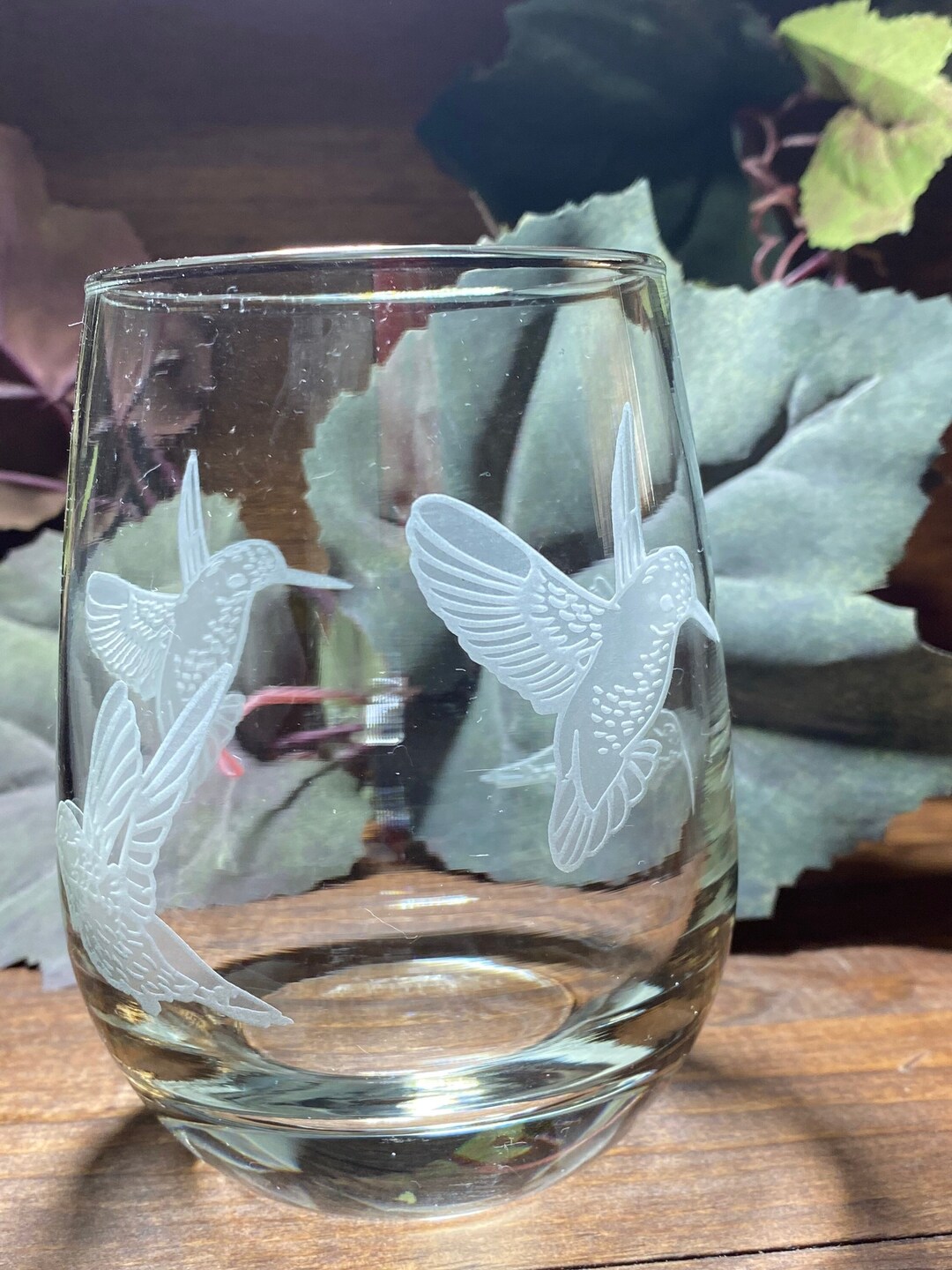 Hummingbird Stemless Wine Glass Personalize Hummingbirds Glass Custom ...