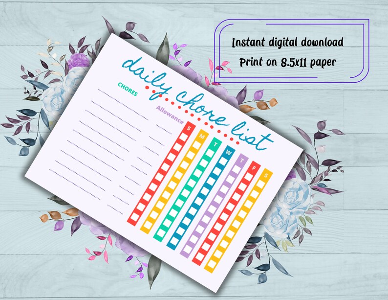 Printable Daily Chore Chart - Etsy