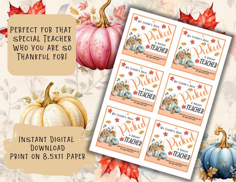 Printable thankful Tags for Teachers - Etsy