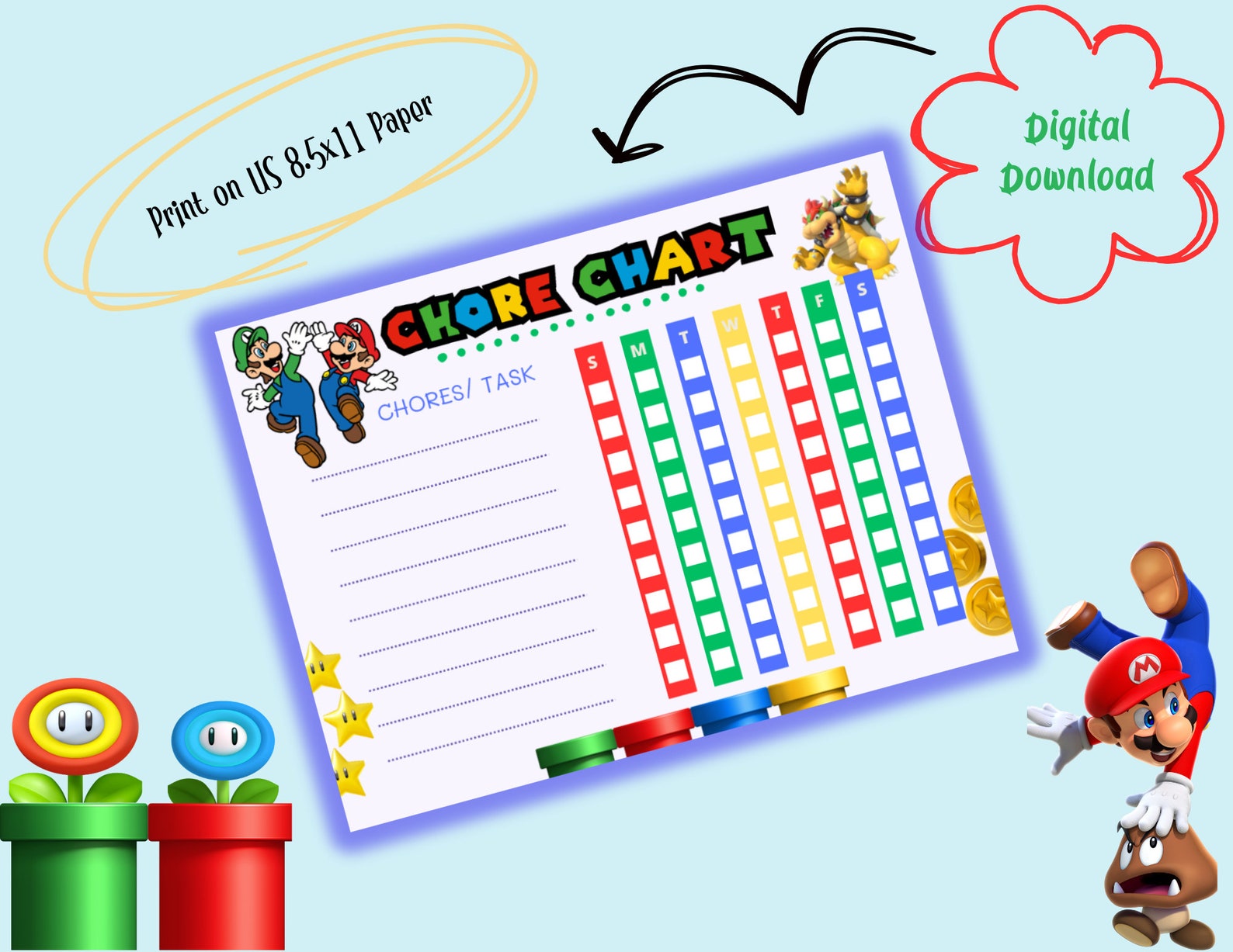 Printable Super Mario Chore Chart - Etsy