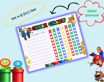 Super Mario Bros Chore Chart for Kids, Responsibility Chart for Kids ...