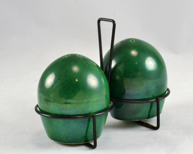 Salt Pepper Shakers in Wire Rack Vintage Japan Green Egg - Etsy