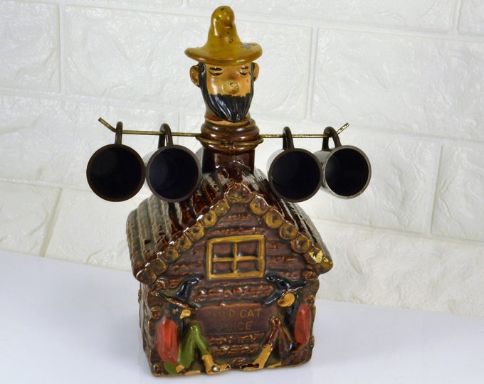 Whiskey Decanter Hillbilly Wild Cat Juice Redneck Log Cabin Hanging ...