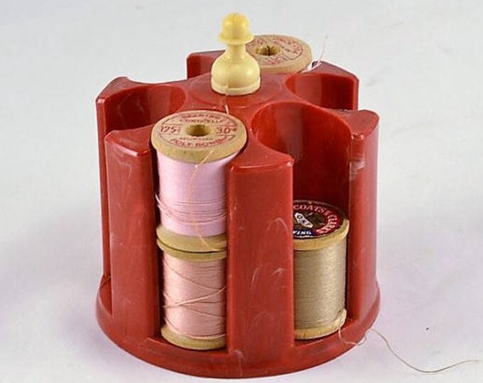 Sewing Thread Spool Holder or Poker Chip Carousal - Vintage Red Marbled ...