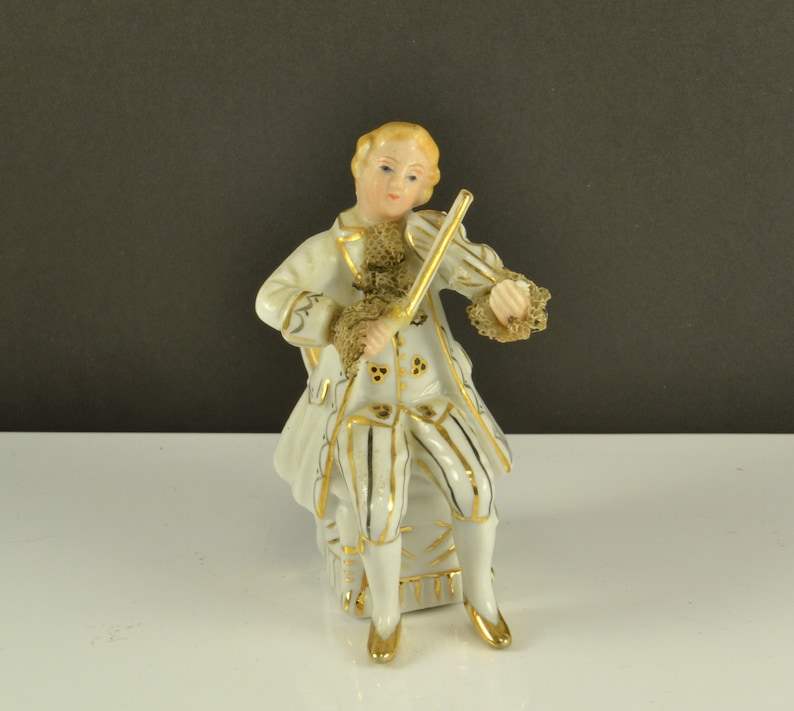 Dresden Lace Figurine Violin Player Seated Gold Trim Occupied - Etsy