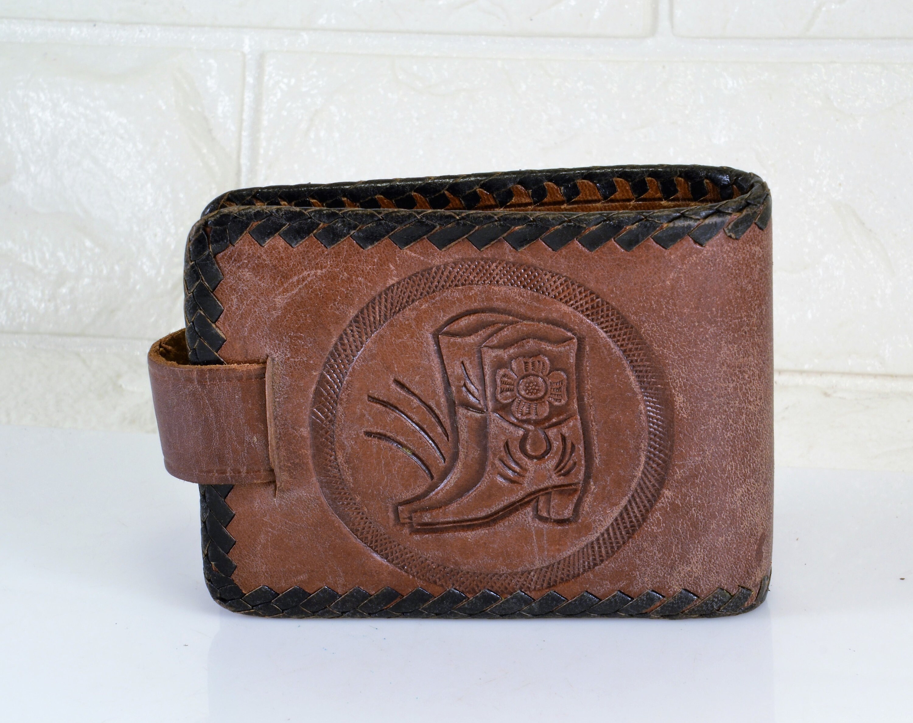 Tooled Leather Wallet Horse Cowboy Cowgirl Boots Laced Edge | Etsy