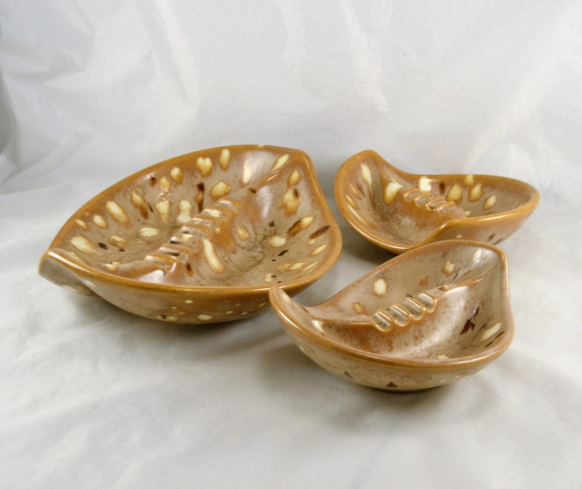Mid Century Ashtrays Set of Three Matching Vintage Pottery Ceramic ...