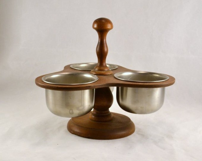 Dansk Condiment Server Wood Stand W/ 3 Removable Stainless - Etsy