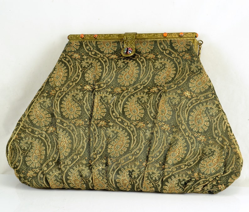 1920s Brocade Purse Paisley Design Jeweled Millefiori Bead | Etsy