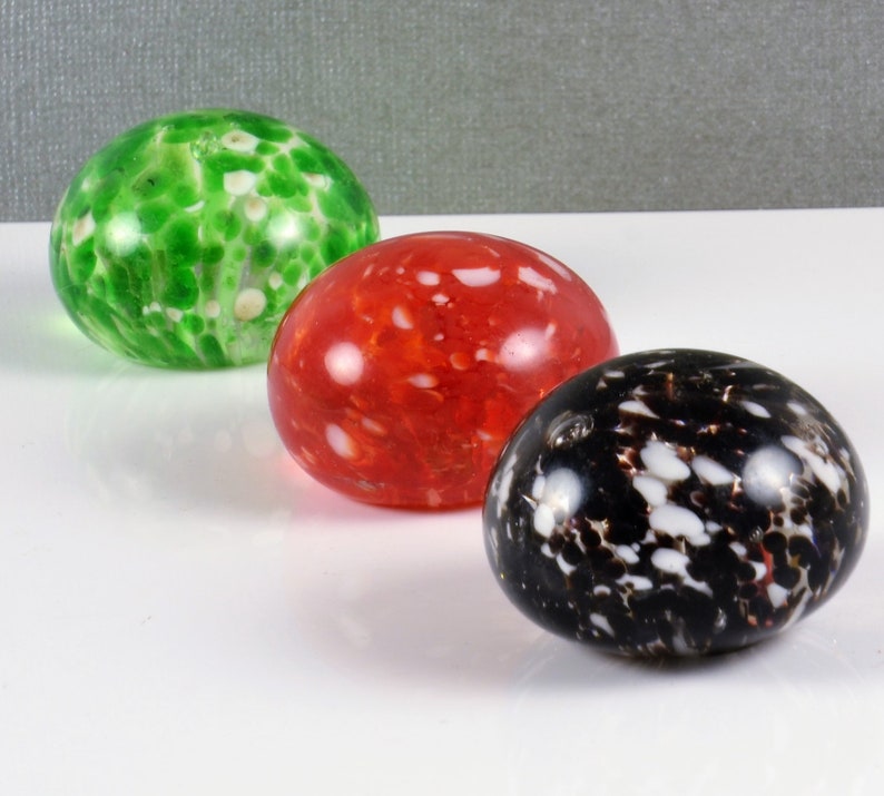 3 Hand Blown Paperweights Art Glass Small Size Black Green Red | Etsy