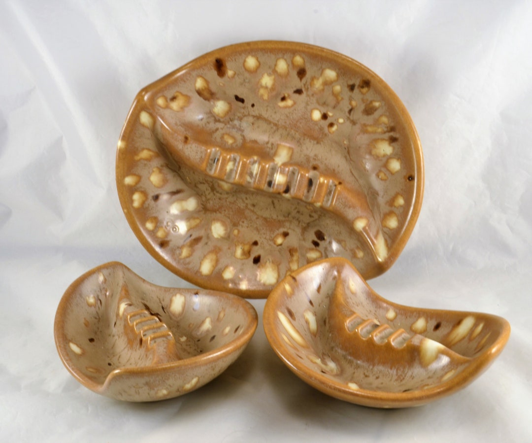 Mid Century Ashtrays Set of Three Matching Vintage Pottery Ceramic ...