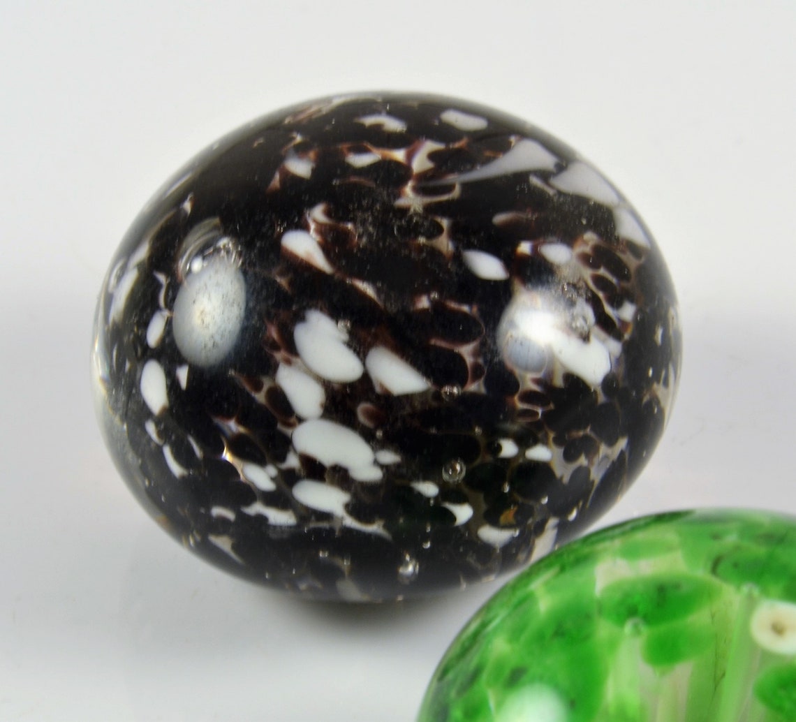 3 Hand Blown Paperweights Art Glass Small Size Black Green Red | Etsy