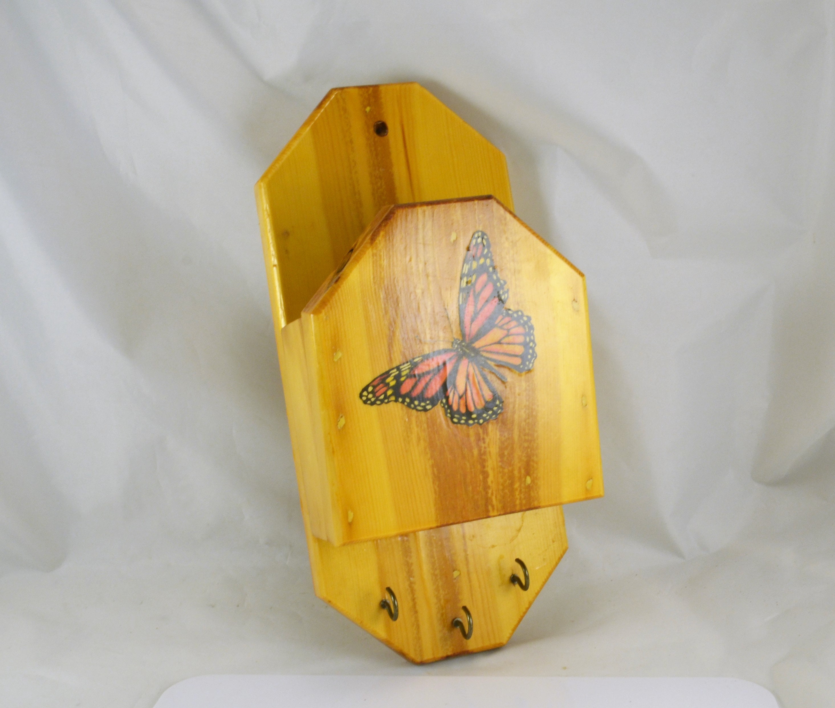 Pine Mail Organizer - Monarch Butterfly - Wall Mount Letter Holder - 3 ...