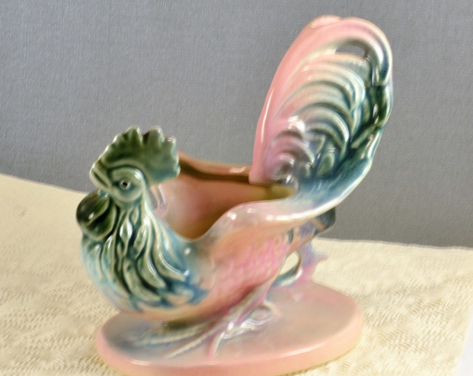 Hull Rooster Planter Pot 53 Vintage 1950s Pink Green Glossy Glaze ...
