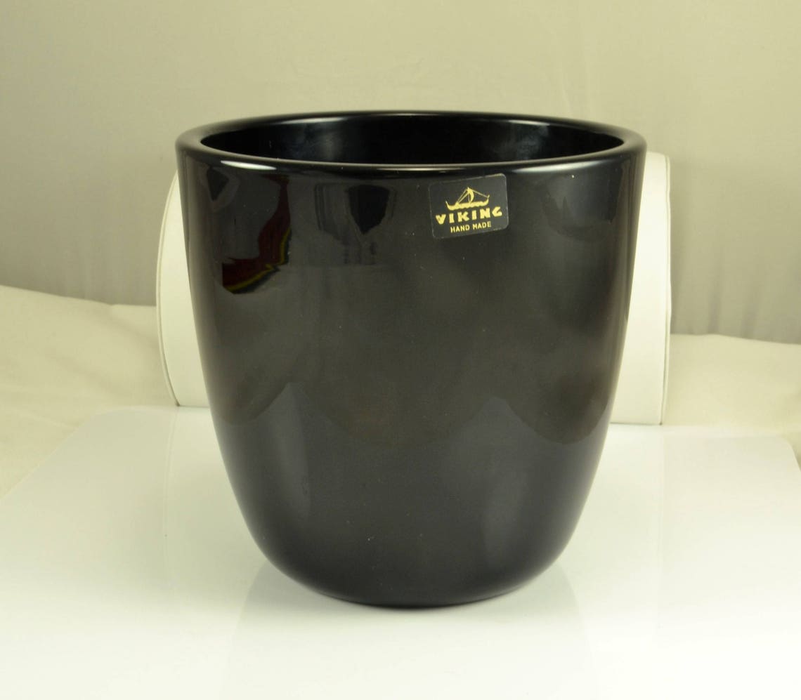 Viking Black Glass Ice Bucket Vase Original Foil Sticker Mid - Etsy