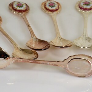 Rose Decorative Spoons Silver Plate W/ Porcelain Inset Floral Boxed Set ...