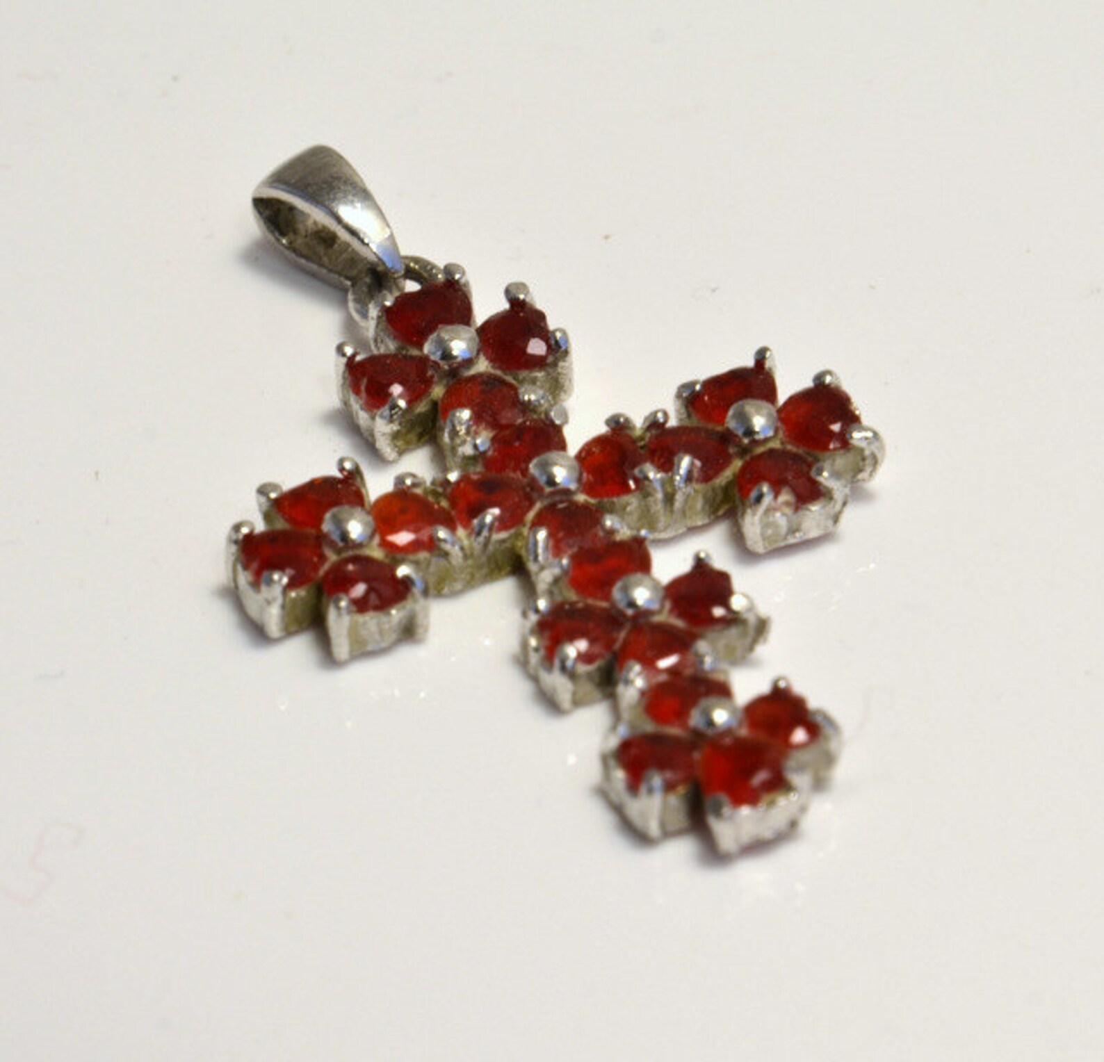 Red Rhinestone Cross Pendant - Ruby Red Crystal Pommee Cross - Vintage ...