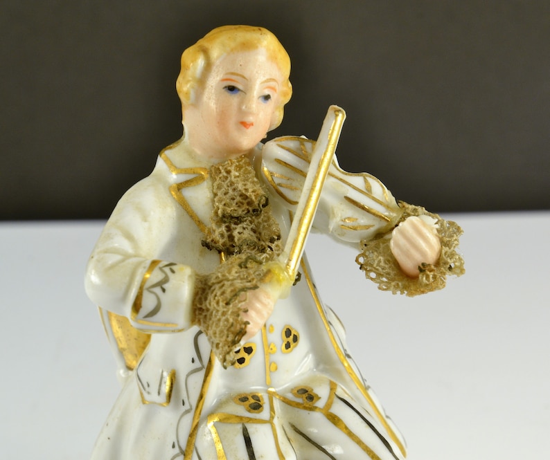 Dresden Lace Figurine Violin Player Seated Gold Trim Occupied - Etsy