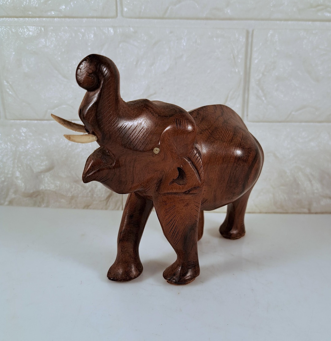 Carved Wood Elephant Upturned Trunk - Etsy