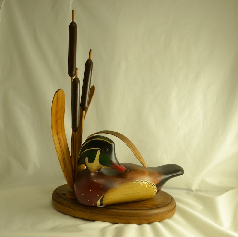 Duck Decoy Carved Wood Cattail Sculpture Artist Michael Wilson - Etsy