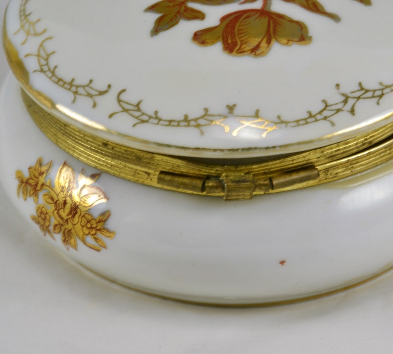 Hinged Trinket Jewelry Box Round Porcelain Gold Rose W/ Red - Etsy