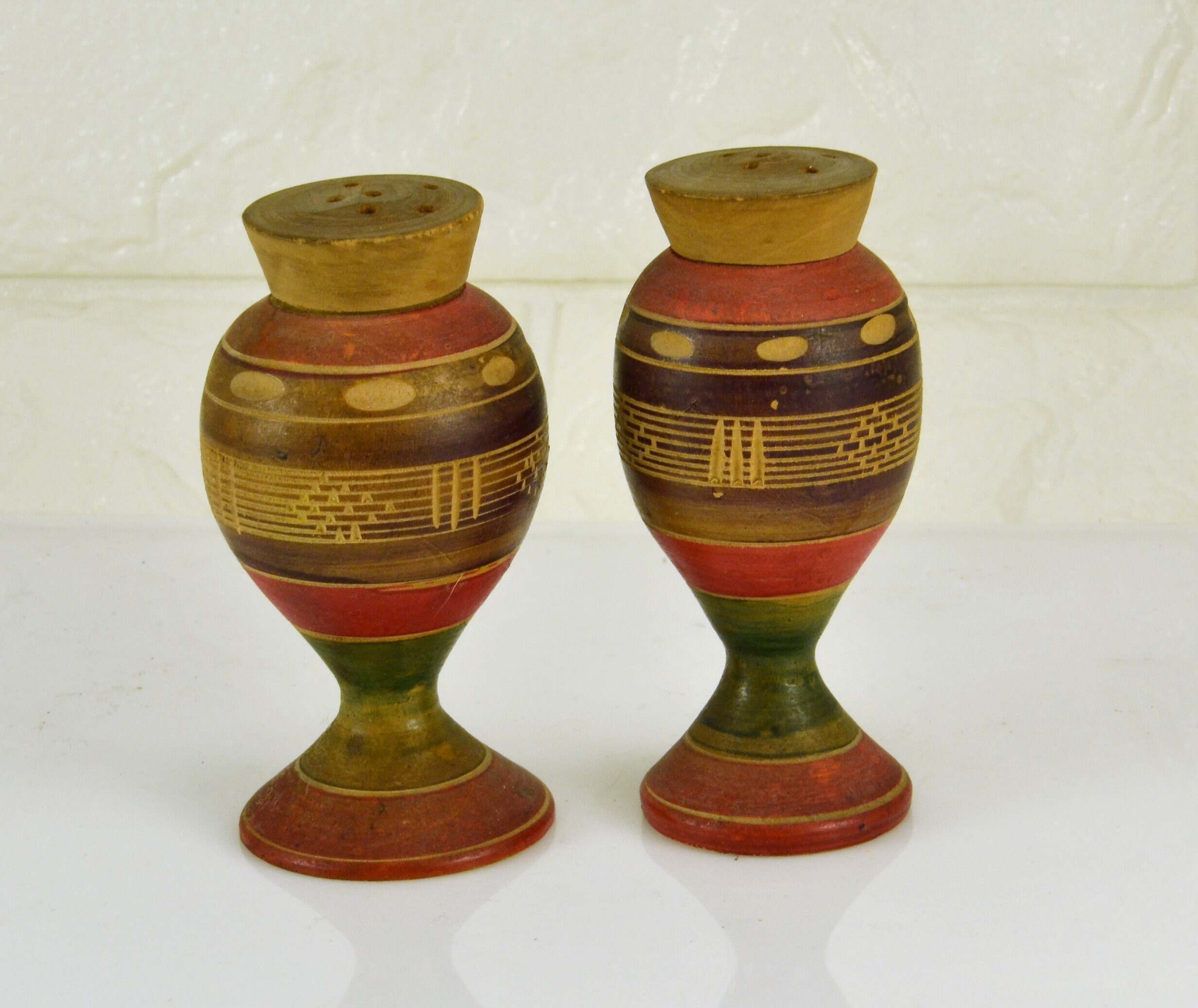 Salt Pepper Shakers Hand Painted Wood Carved Mexico Folk Art - Etsy