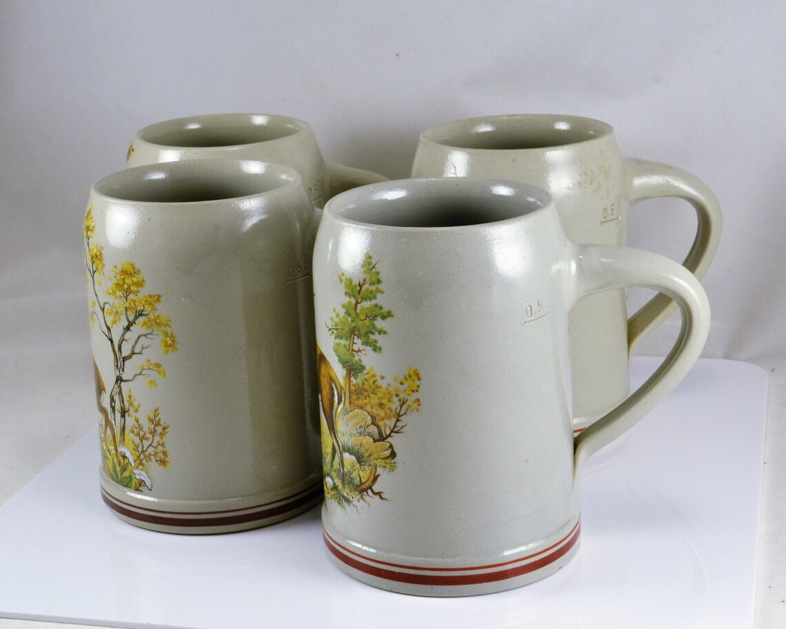 German Stoneware Beer Mugs Tankards or Steins set of 4 | Etsy