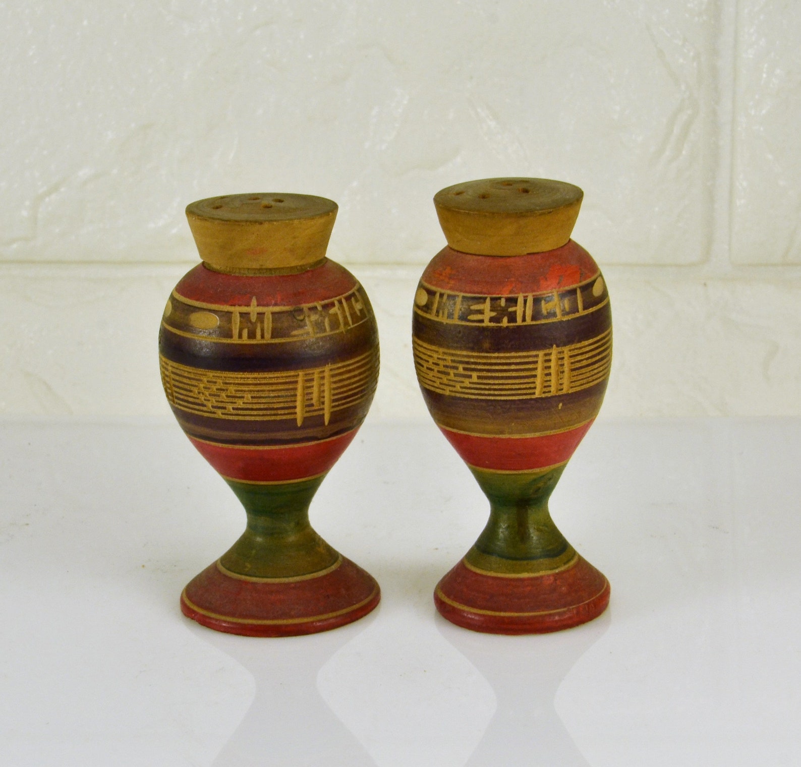 Salt Pepper Shakers Hand Painted Wood Carved Mexico Folk Art - Etsy
