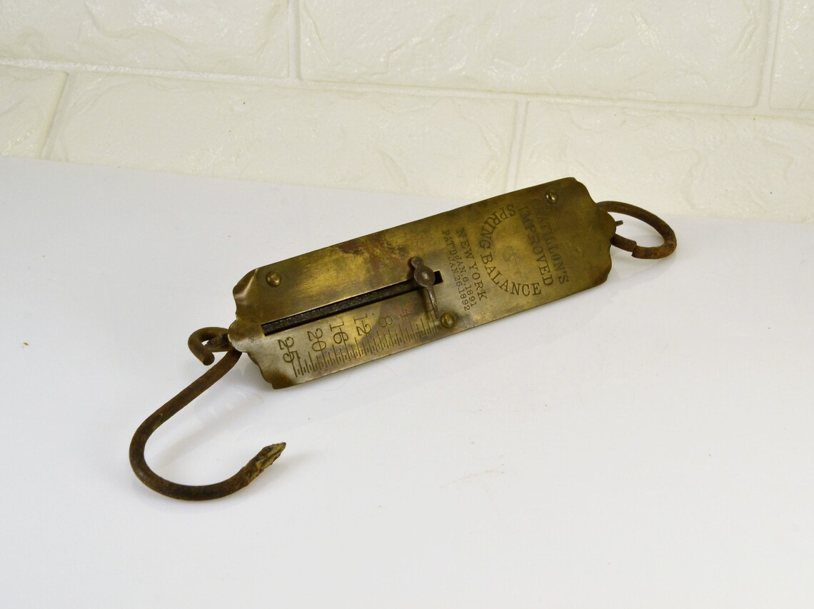 Chatillon Hanging Scale Antique Spring Balance Brass Front 25 Pound ...