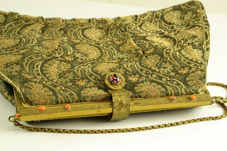 1920s Brocade Purse Paisley Design Jeweled Millefiori Bead | Etsy