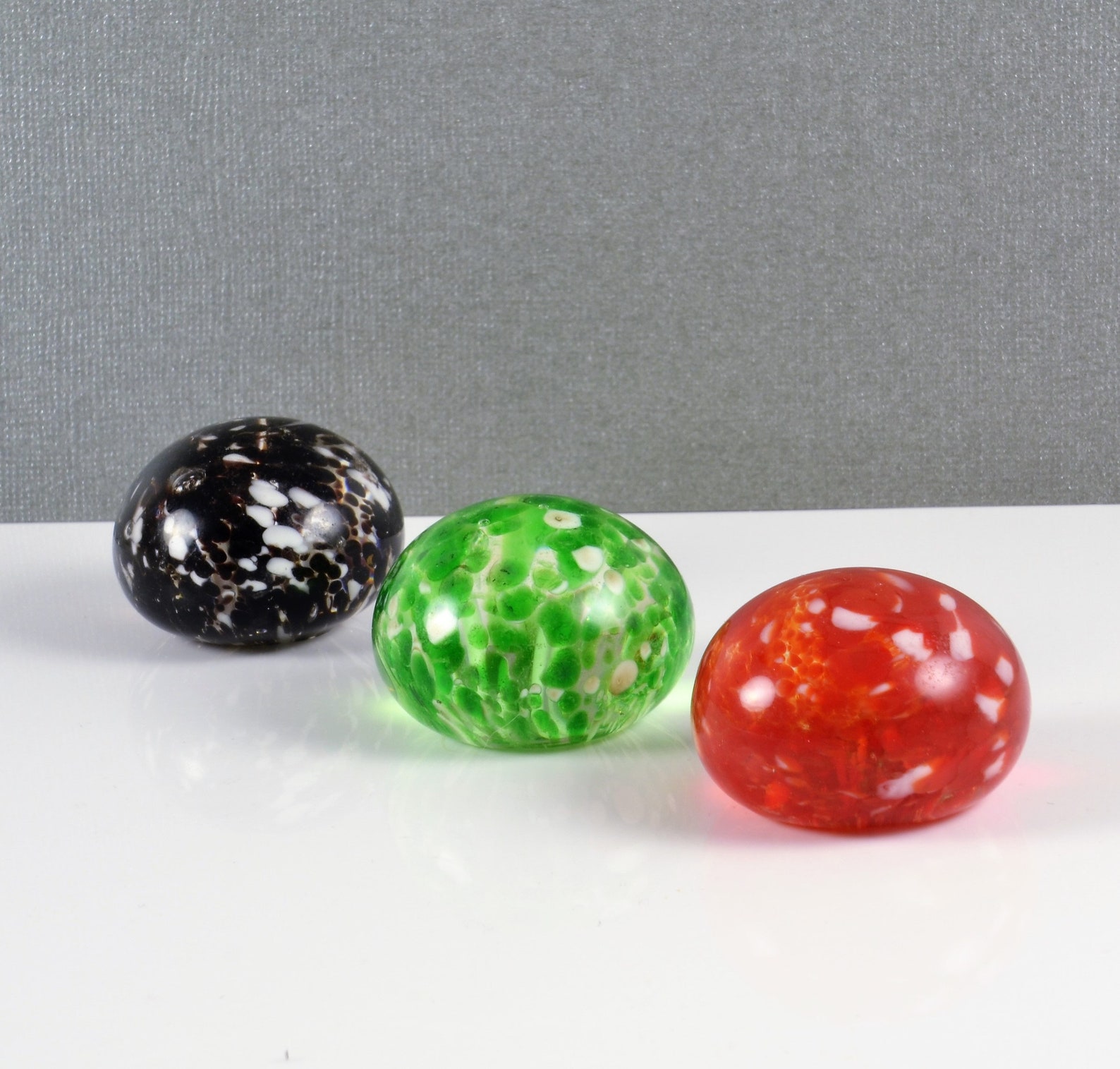 3 Hand Blown Paperweights Art Glass Small Size Black Green Red | Etsy