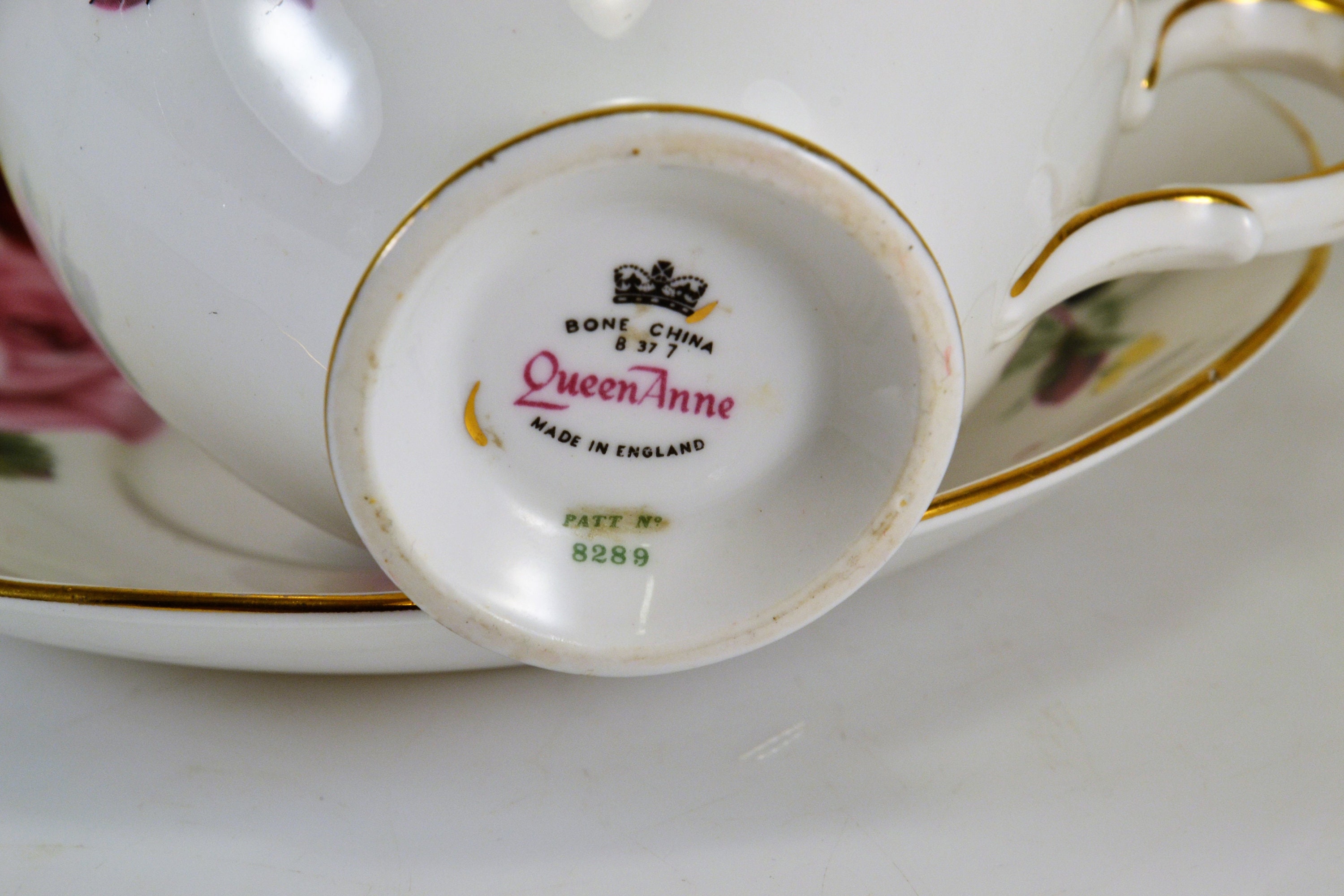 Teacup Red Rose Pattern Queen Anne England With Matching Saucer Bone ...