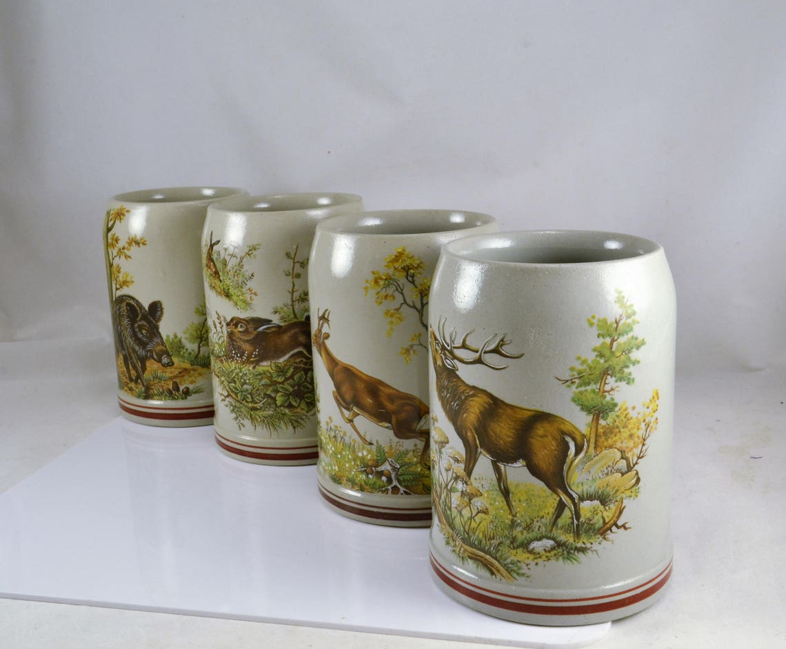 German Stoneware Beer Mugs Tankards or Steins set of 4 - Etsy